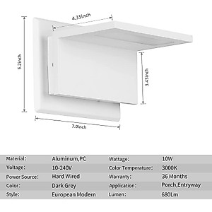 Illumishin Outdoor Wall Sconce Light LED Wall Mount Lamp Modern Wall Lighting Fixture Aluminum Porch Front Door Garden Yard Patio Garage Walkway Hallway
