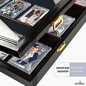 DECOMIL Graded Sports Card Display Case, Trading Baseball Card Display, Football Card Display, Basketball Card Display, Comic, Card Collection Display Cabinet, 3 Color, Solid Wood (Black)