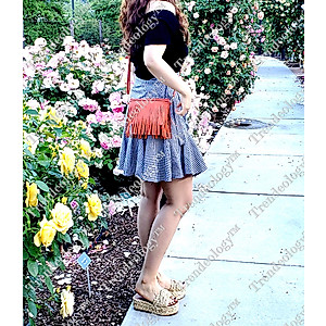 Front and Back Both Side Fringed Soft PU Leather Small Boho Crossbody Wristlet (ZBlack)