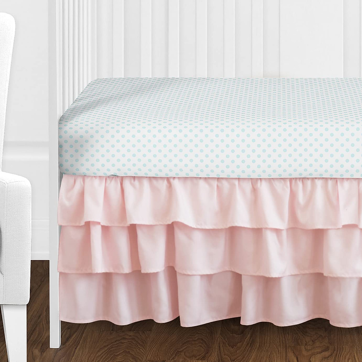 Sweet Jojo Designs Navy Blue and Pink Watercolor Floral Baby Girl Nursery Crib Bedding Set - 11 Pieces - Blush, Green and White Shabby Chic Rose Flower Polka Dot