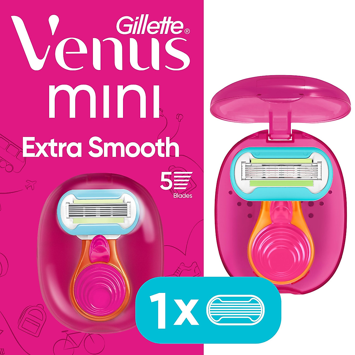 Gillette Venus Mini Extra Smooth Razors for Women, Includes 1 Venus Mini Razor, 1 Razor Blade Refill, 1 Travel Case