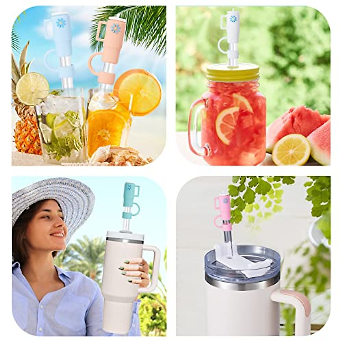 5PCS Straw Cover Cap for Stanley Cup, Silicone Straw Topper fit Stanley 30&40 Oz Tumbler with Handle, 10mm Drinking Straw Tip Covers for Stanley Cups Accessories. (Color 1)