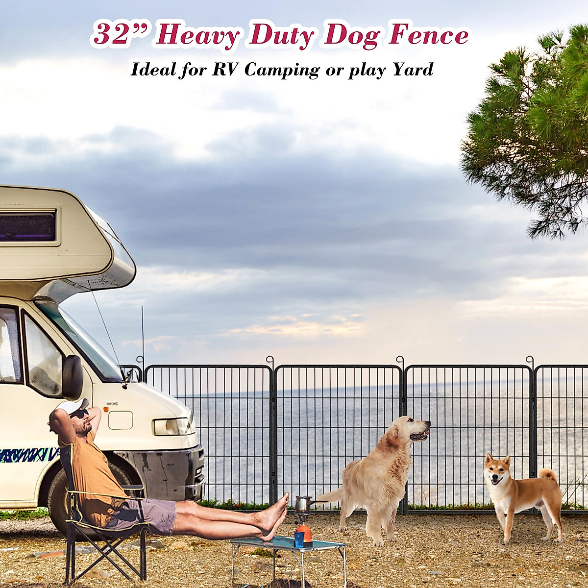 Dog Pen Outdoor Dog Fence Dog Playpen, 32 inch Pet Playpen 12 Panels Puppy Playpen Portable Dog Fences Outdoor Exercise Pen with Doors for RV,Camping,Yard