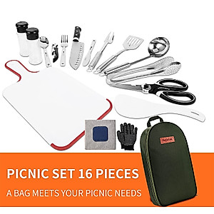 Haplululy Camping Kitchen Equipment Camping Cooking Utensils Set Portable Picnic Cookware Bag Campfire Barbecue Appliances Essential Gadgets and Accessories Suitable for Tent Campers,