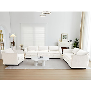 Corner Modular Sectional Sofa Set, Convertible L Shaped Couch with Storage, 6 Seater Sofa Modular with Ottomans and Reversible Chaise for Living Room, Office (Beige)
