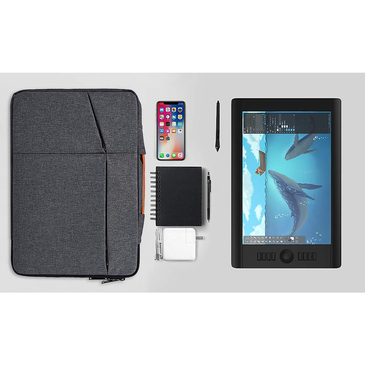 Waterproof Drawing Tablet Sleeve Case Compatible with Huion KAMVAS Pro 16, Wacom Cintiq Pro 16/ Cintiq 16/Intuos Pro Large PTH860, Space Grey