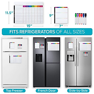 Magnetic Chore Chart Dry Erase Whiteboard Set - Reward Chores Chart for Multiple Kids, Teens & Adults (11.5"x 15"), Daily To-Do, Grocery, Notes (7"x 9") -Behavior Chart For Fridge & 6 Fine Tip Markers
