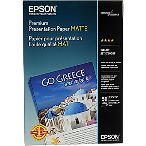 Epson Premium Presentation Paper MATTE (13x19 Inches, 50 Sheets) (S041263) , White , Super B Size