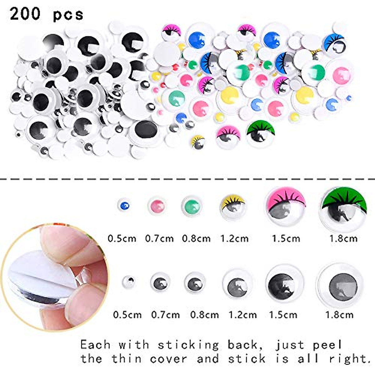 Pipe Cleaners Craft Set with DIY Tutorial, Included 200Pcs Multicolor Pipe Cleaners Chenille Stems, 200Pcs Pom Poms, 200Pcs Self-Sticking Wiggle Googly Eyes, for DIY Art Craft