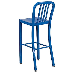 Flash Furniture Gael Commercial Grade 2 Pack 30" High Blue Metal Indoor-Outdoor Barstool with Vertical Slat Back