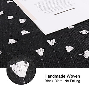 HAOCOO Moroccan Washable Runner Rug, 2’x6’ Modern Geometric Hallway Runner Rug,Woven Cotton Diamond Kitchen Runner Rug Floor Carpet Black Area Rugs for Entryway Bedroom Laundry Room Living Room