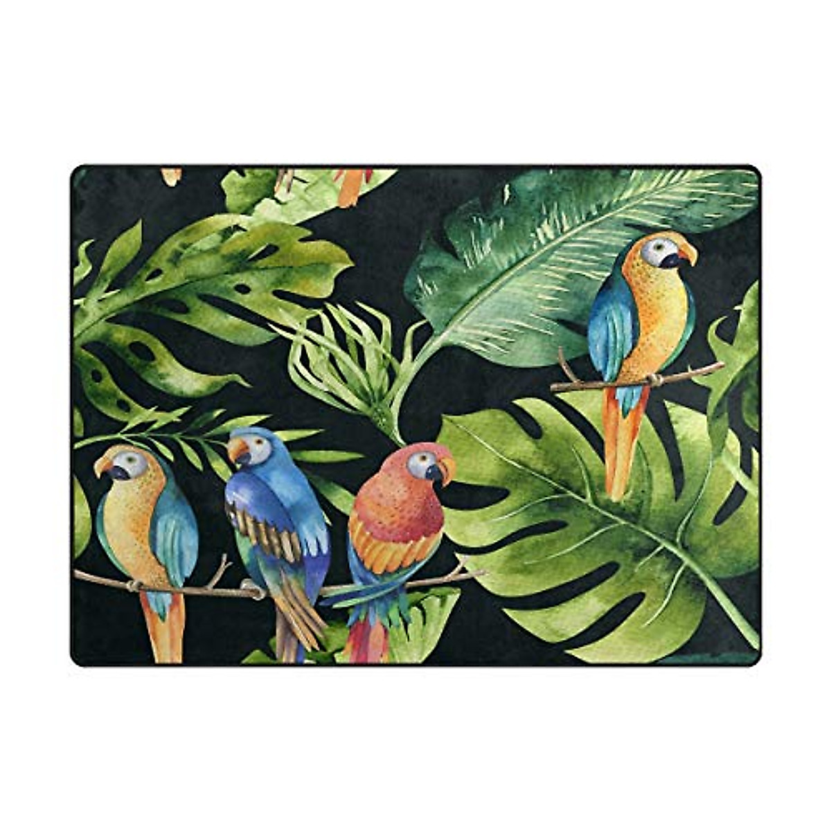 ALAZA Parrot Bird Tropical Palm Tree Leaves Watercolor Area Rug Rugs for Living Room Bedroom 7' x 5'