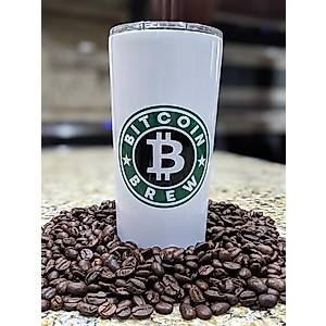 Crypto Coffee Tumbler | Bitcoin Brew Travel Mug | Stainless Steel | 20 oz | White