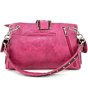 Justin West Gleaming Western Tooled Rhinestone Buckle Floral Embroidery Chain Shoulder Handbag Purse Back Concealed Carry Phone Slot Crossbody Trifold Wallet (Hot Pink Handbag)