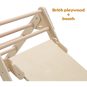 Giant bean Foldable Wooden Climbing Triangle with Sliding Ramp, 3 in 1 Pikler Triangle Climbing Toys for Toddlers, Kids Indoor Climbers & Gym Play Structures for Boys Girls