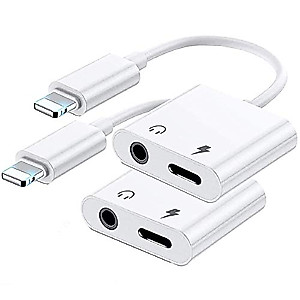 [Apple MFi Certified] 2 Pack Lightning to 3.5mm Headphone Jack Adapter 2 in 1 iPhone Headphones Adapter Charger and Aux Audio Splitter for iPhone 14/13/12/11/XS/XR/X/8/7 Charging+Music Control