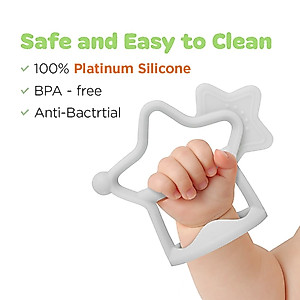 MOYUUM Star Teether - 100% Silicone, Wearable Type, Baby Chew Toy, Baby Gift for Newborn, Roly Poly Toy, Silicone Teething Toys for Infant and Toddler, Bracelet Type, Pack of 1 (Cool Gray)