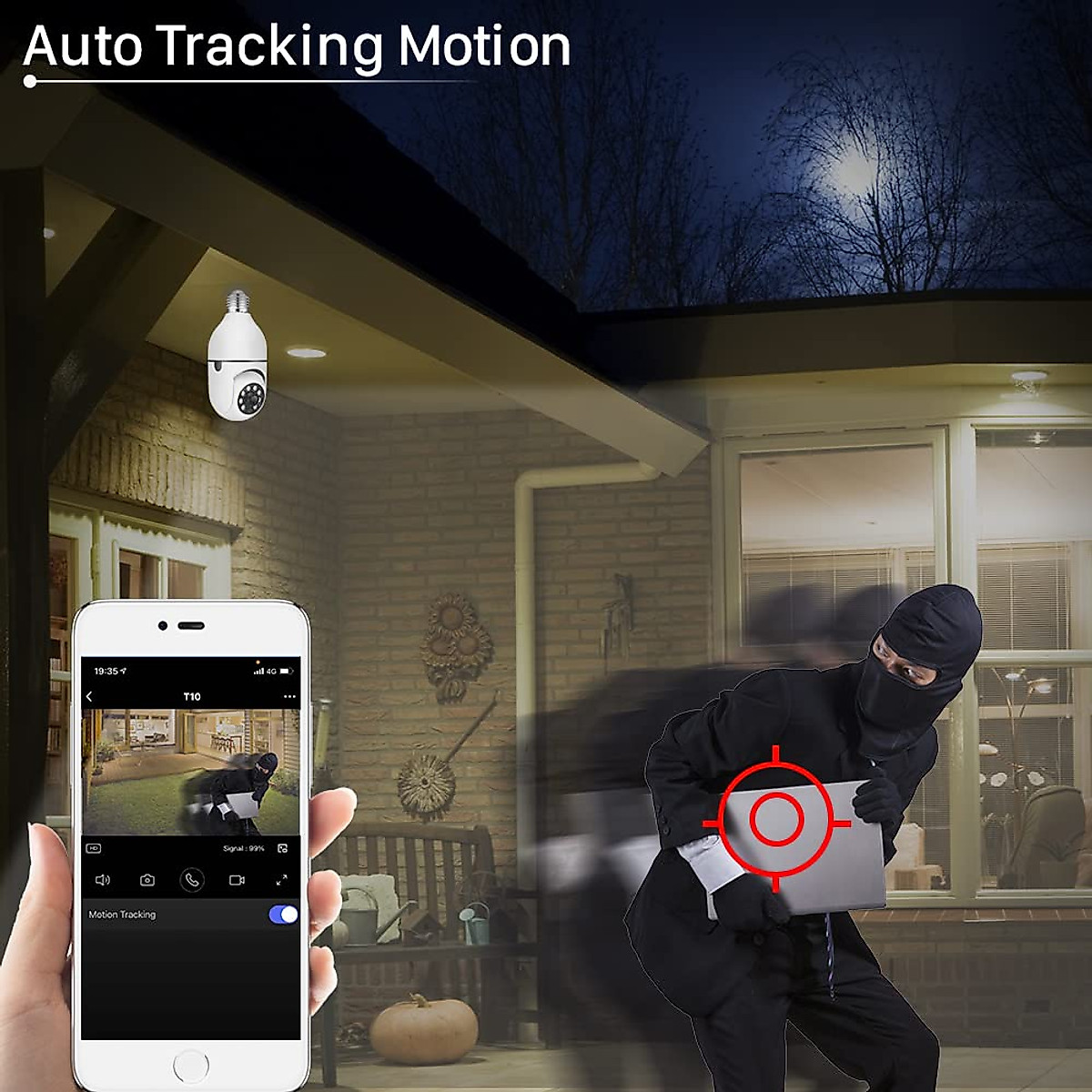 EVERSECU 1080P 2.0MP Wireless Light Bulb PTZ Security Camera with E27 Connector, Motion Auto Tracking, Two Way Audio, Night Vision, Tuya Smart Life App WiFi IP PTZ CCTV Camera (4 Pack)
