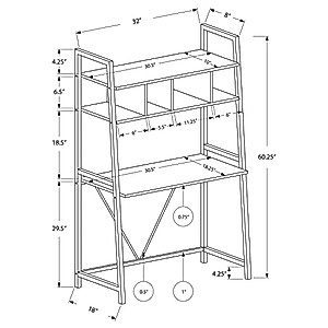 Monarch Specialties Workstation-Ladder Style Computer Desk with Shelves-Metal, 32" L, White