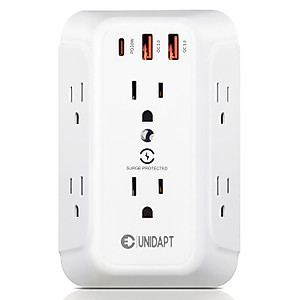 20W Multiple Plug Outlet, Unidapt 6 Way Surge Protector Outlet, 6 AC and 3 USB Ports, (1 USB C, 20W PD, 2 USB A QC 3.0) USB Wall Charger, 1800J Power Strip, Multi Plug Outlet with USB Ports ETL Listed