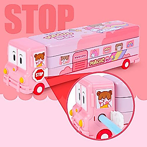 Cute Bus Toy with Built-in Pencil Holder Kids Pink Bus Cute Girls Pencil Case Bus Toy Pencil case Bus with builtin Sharpener