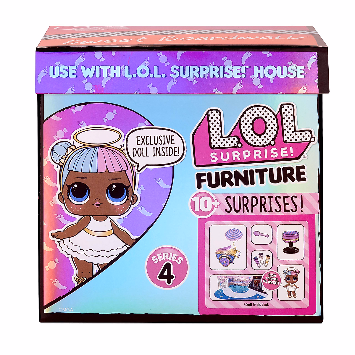 L.O.L. Surprise! LOL Surprise Furniture Sweet Boardwalk with Sugar Doll and 10+ Surprises, Doll Candy Cart Furniture Set, Accessories