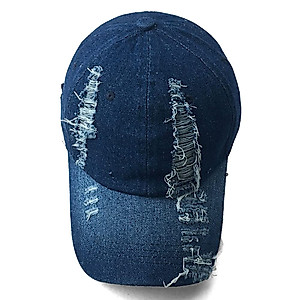 Kangqifen Unisex Ripped Distressed Denim Baseball Cap Trucker Hat Adjustable Navy Blue