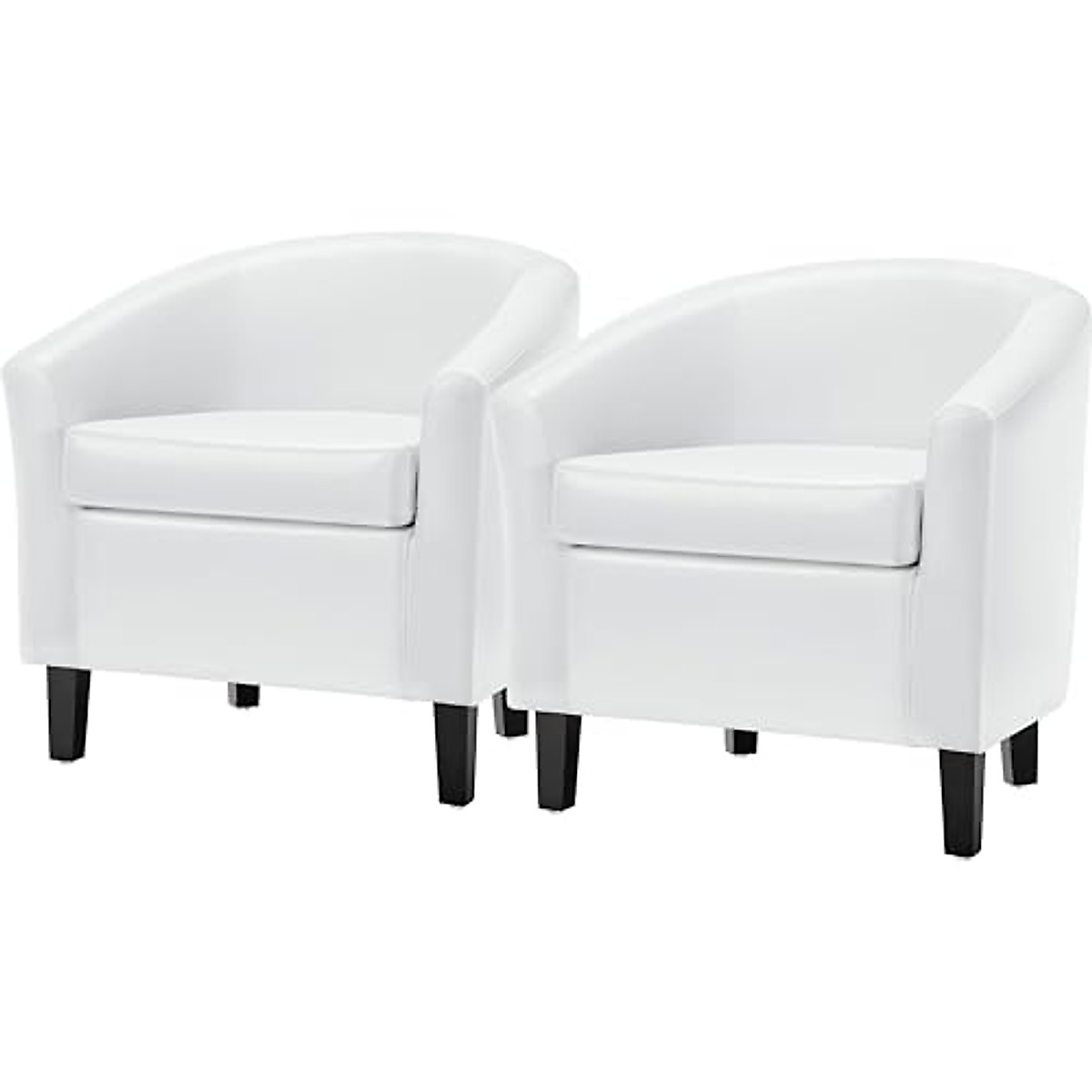 Topeakmart White Leather Chair, Modern and Comfy Faux Leather Accent Chair, Upholstered Barrel Chair Club Chair with Wooden Legs for Living Room Bedroom Waiting Room, Set of 2, White
