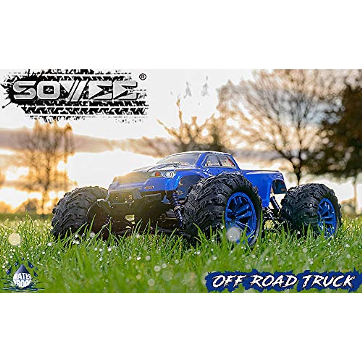 Soyee RC Cars 1:10 Scale RTR 46km/h High Speed Remote Control Car All Terrain Hobby Grade 4WD Off-Road Waterproof Monster Truck Electric Toys for Kids and Adults -1600mAh Batteries x2