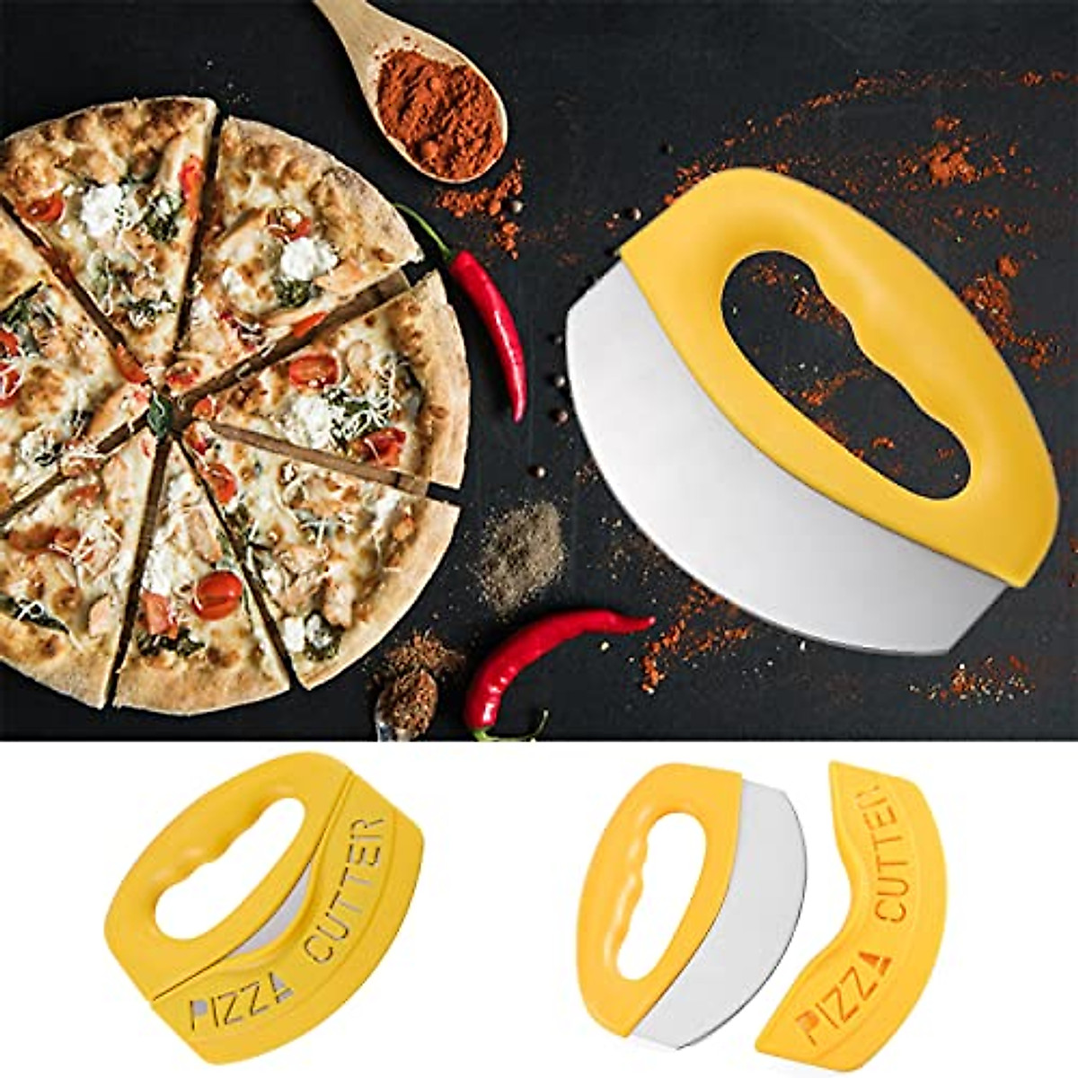 niceeshop Pizza Cutter, Pizza Knife sharp stainless steel blade, easy-to-clean and safe slicer with cover, for pizza lovers-a warm gift for mom.