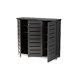 Baxton Studio Adalwin Modern and Contemporary Dark Gray 3-Door Wooden Entryway Shoe Storage Cabinet