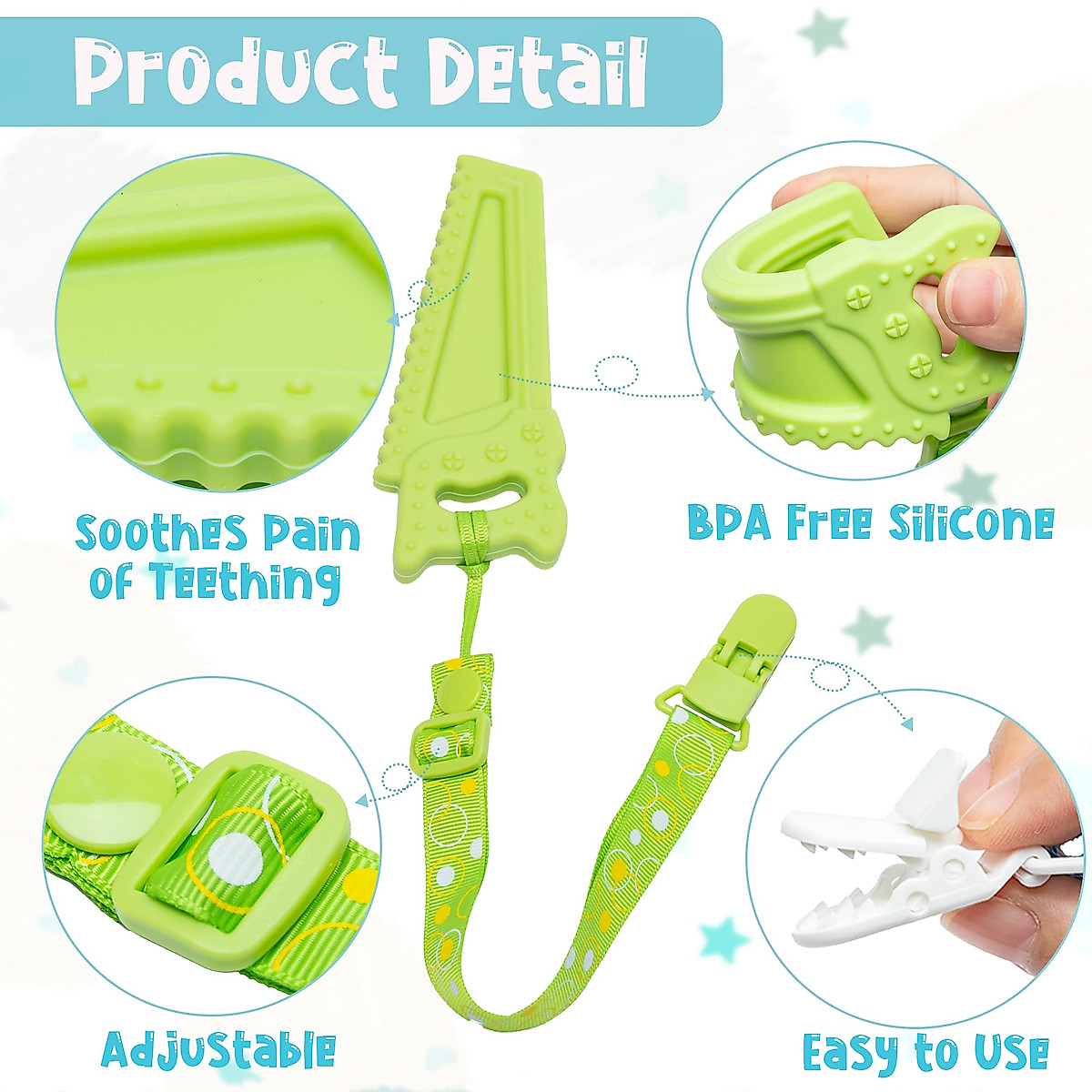 4Pcs Teething Toys for Babies, Soothe Babies Sore Gums BPA Free Silicone Teething Chew Toys with Pacifier Clip Infants Molar Teether Baby Shower Keepsake Gifts for 0-6 Months 6-12 Months