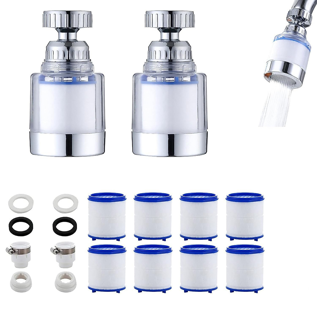 PCTC Bathroom Sink Filter, Bathroom Faucet Filter, 360 Degree Rotating Faucet Filter Purifier Kitchen Faucet, Fluorine, Heavy Metals and Hard Water from Home Kitchens and bathrooms (2 Pack)