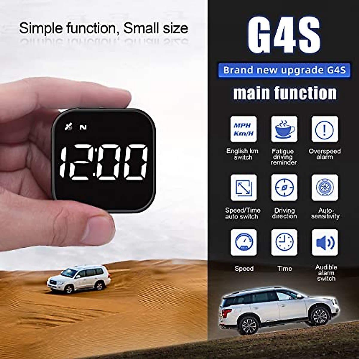 Fastsun G4S Digital GPS Speedometer, Car HUD Heads Up Display with Digital Speed in MPH KPH, Overspeed Alarm, Driver Fatigue Reminder, Multifunction Speedometer Universal for All Vehicle, Fuel Cars