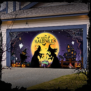 Large Halloween Garage Door Cover Garage Door Decoration Backdrop Party Background Wall Banner for Outdoor Halloween Themed Party Decoration 6 x 13 Ft (Backdrop-01)
