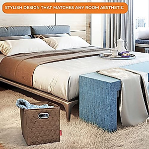 JIAessentials 11 inch Brown Foldable Diamond Patterned Faux Leather Storage Cube Bins Set of Two with Handles for living room, bedroom and office storage