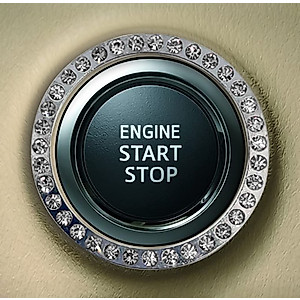 6 Pcs Bling Car Decor Crystal Rhinestone Ring Emblem Sticker, Engine Start Stop Decoration Ring Car Interior Accessories for Women, Push to Start Button Cover, Key Ignition & Knob Bling Ring, Silver