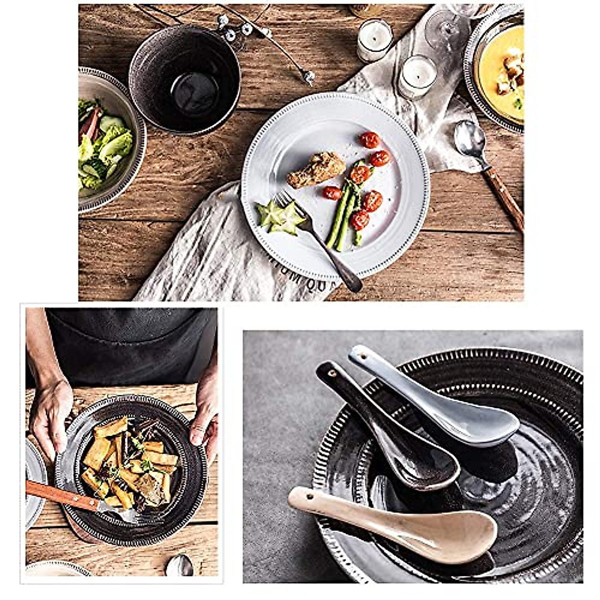 Fine Dinnerware Set,Porcelain Dinnerware Set, Ceramic Plates and Bowls Sets,Dinner Plate, Salad Plate, Soup Bowl, Modern Creativity Vintage Lounge Reactive Glaze Stoneware Dishes Set, Service for