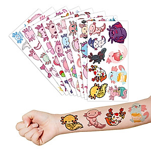 Axolotl Temporary Tattoos Stickers - 8 Sheets 74pcs | Super Cute Party Favors for Kids | Ideal Birthday Party Decorations and Classroom Prizes Safe and Fun Fake Tattoos | Perfect Gifts for Boys Girls