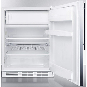 Summit Appliance CT661WSSHVADA 24" Wide Refrigerator-Freezer, ADA Compliant; Cycle Defrost; Stainless Steel Door; Professional Thin Handle; Adjustable Glass Shelves; Wine Shelf; White Cabinet