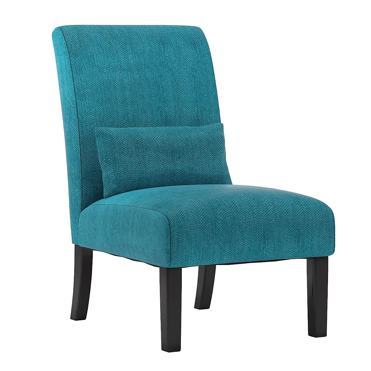 Roundhill Furniture Pisano Teal Blue Fabric Armless Contemporary Accent Chair with Kidney Pillow