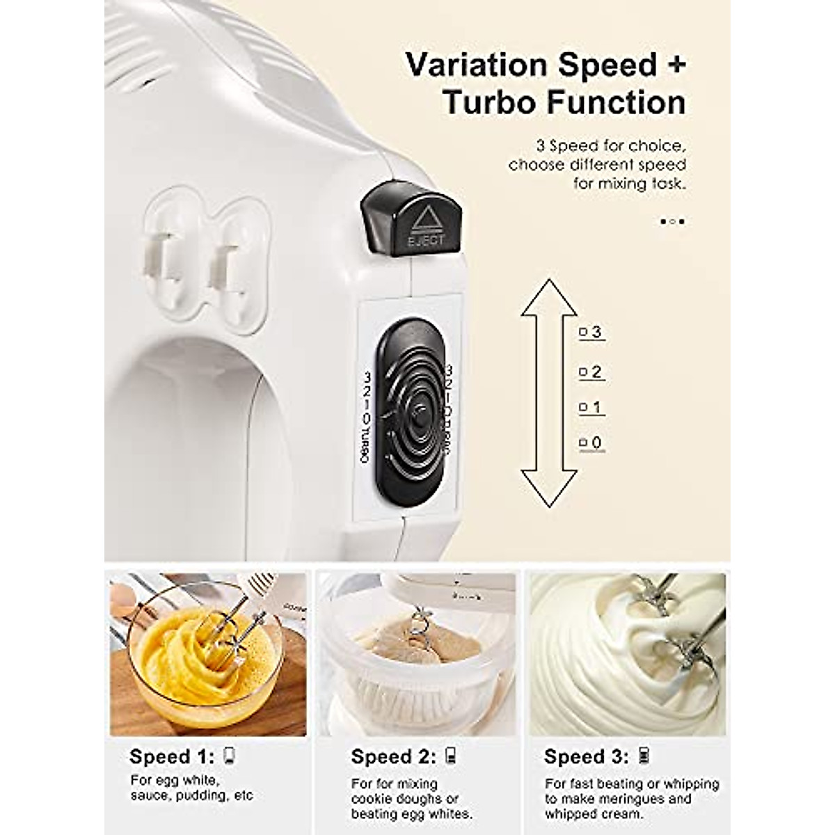 2 in 1 Hand Mixers Kitchen Electric Stand mixer with bowl 3 Quart, electric mixer handheld for Everyday Use, Dough Hooks & Mixer Beaters for Frosting, Meringues & More