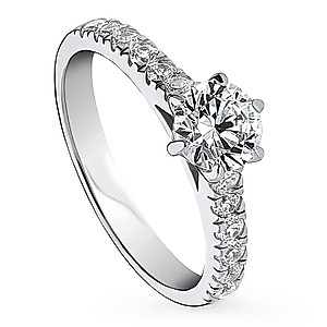 BERRICLE Sterling Silver Solitaire Wedding Engagement Rings 0.8 Carat Round Cubic Zirconia CZ Promise Ring for Women, Rhodium Plated Size 6