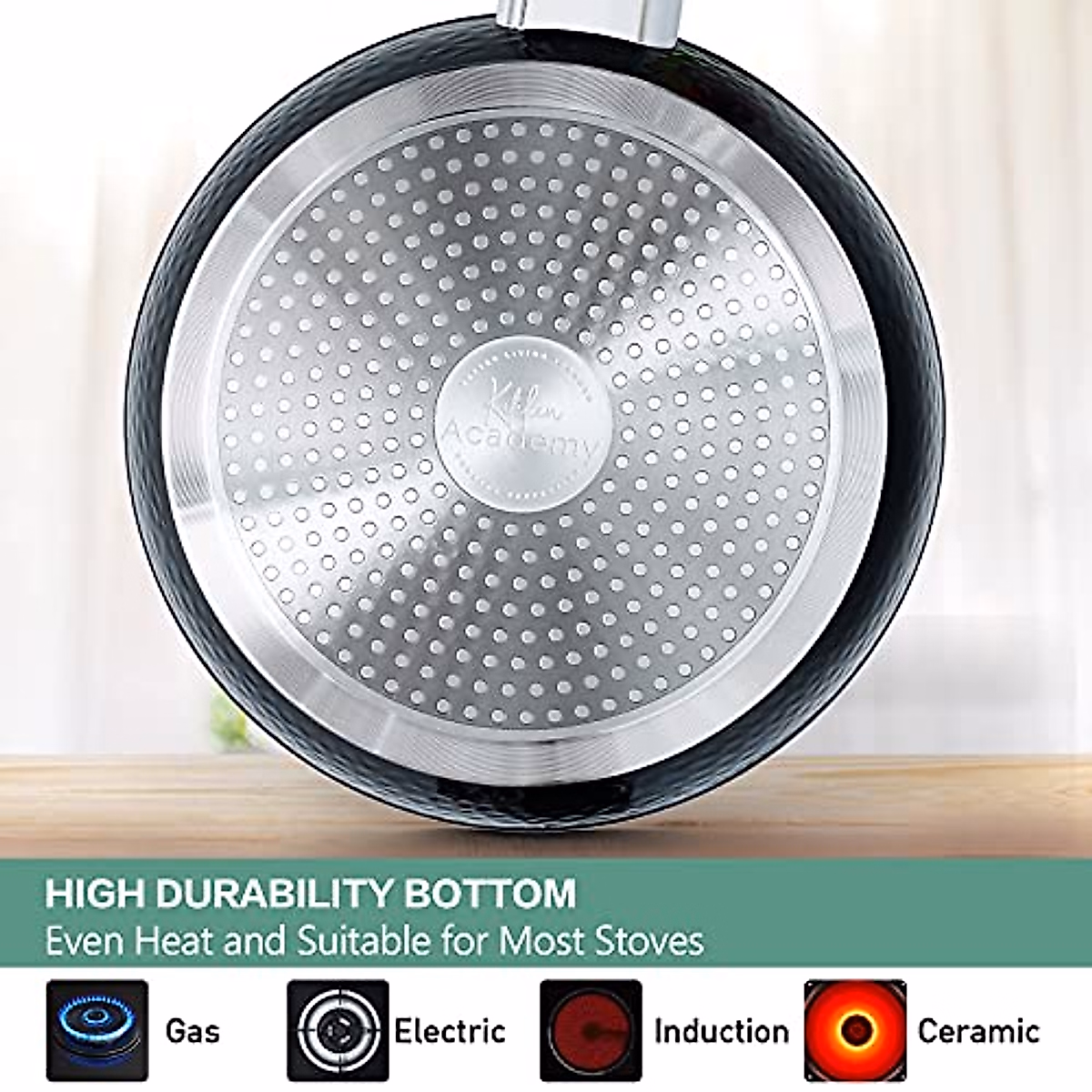 MAISON ARTS Pots and Pans Set, 15 Piece Kitchen Cookware Sets with Nonstick Granite-Coated for Induction & Dishwasher Safe, Oven, Stovetop, Black