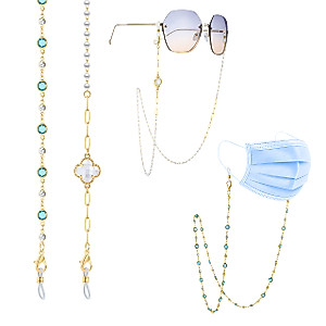 Buleens Glasses Chain for Women Freshwater Pearl Stainless Steel Eyeglass Chain Girls Beaded Stylish Acrylic Eye glass Chains Girl Sunglasses Chain Set around Neck (Pearl and Crystal)