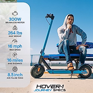 Hover-1 Journey Electric Folding Scooter | 16 MPH, 16 Mile Range, 5HR Charge, LCD Display, 8.5 Inch High-Grip Tires, 264LB Max Weight, Certified & Tested - Safe for Kids, Teens & Adults, Black