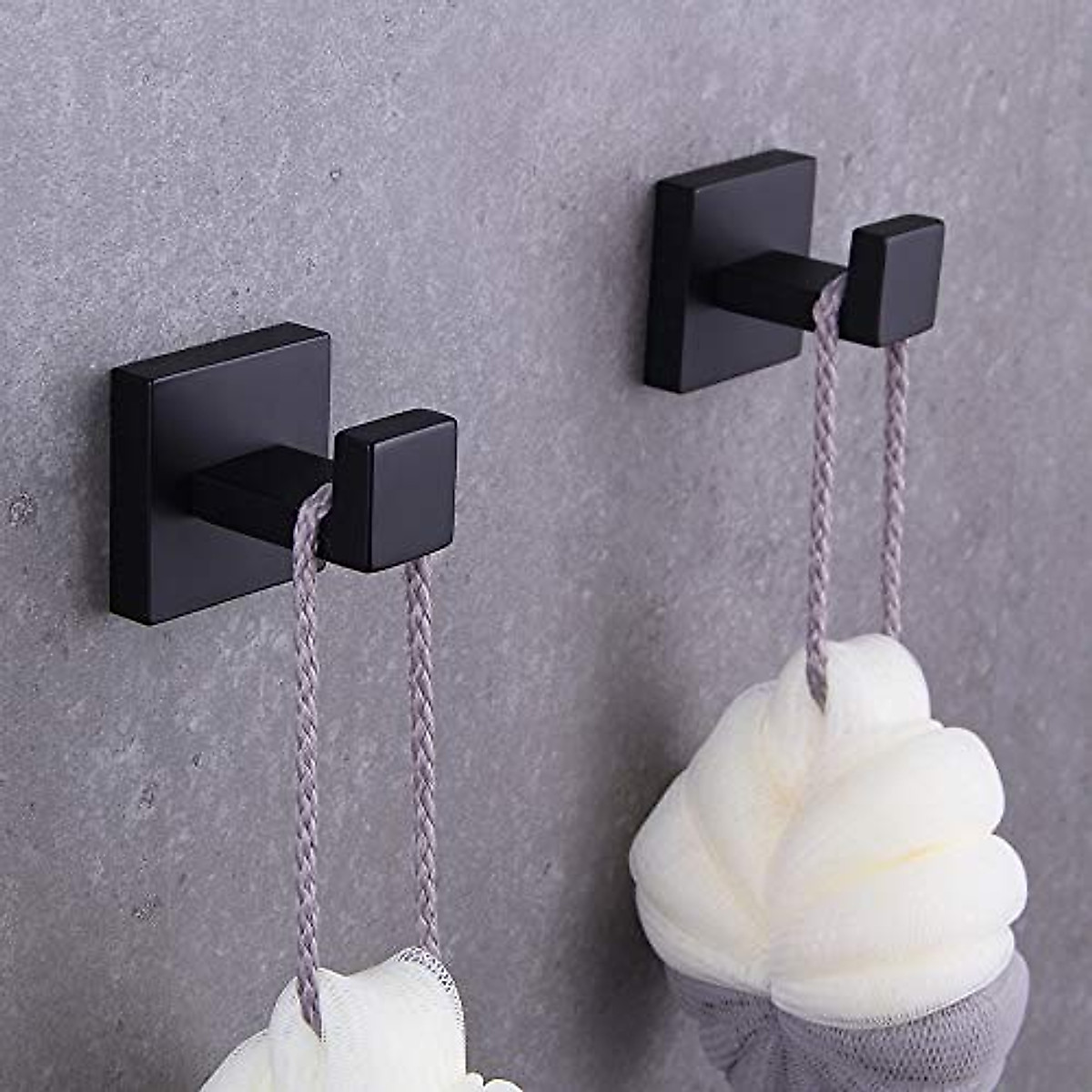 BEIGEEWY 2 Pack Matte Black Towel Hook Stainless Steel Bathroom Rustproof Clothes Towel Coat Hook Heavy Duty Wall Mounted Square