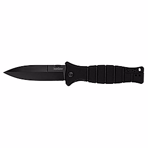 Kershaw XCOM Military-Style Pocketknife; 3.6-inch Black-Oxide Coated Blade and 8Cr13MoV Steel, Spearpoint Blade, Sharpened One Side, and Glass Filled Nylon Handle, Manual Open, Reversible Pocketclip