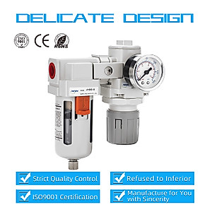 NANPU 1/2" NPT Compressed Air Filter Regulator Combo Piggyback, 5 Micron Element, Poly Bowl, Semi-Auto Drain, Bracket, Gauge (ARF4000)