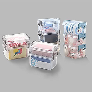 2 Pack Mini Plastic Storage Bin Organizing Container with Lids and Latching Buckles Stackable Nestable Clear Storage Containers Latching Box with Handle for Organizing, Medium and Large(Blue/Grey)
